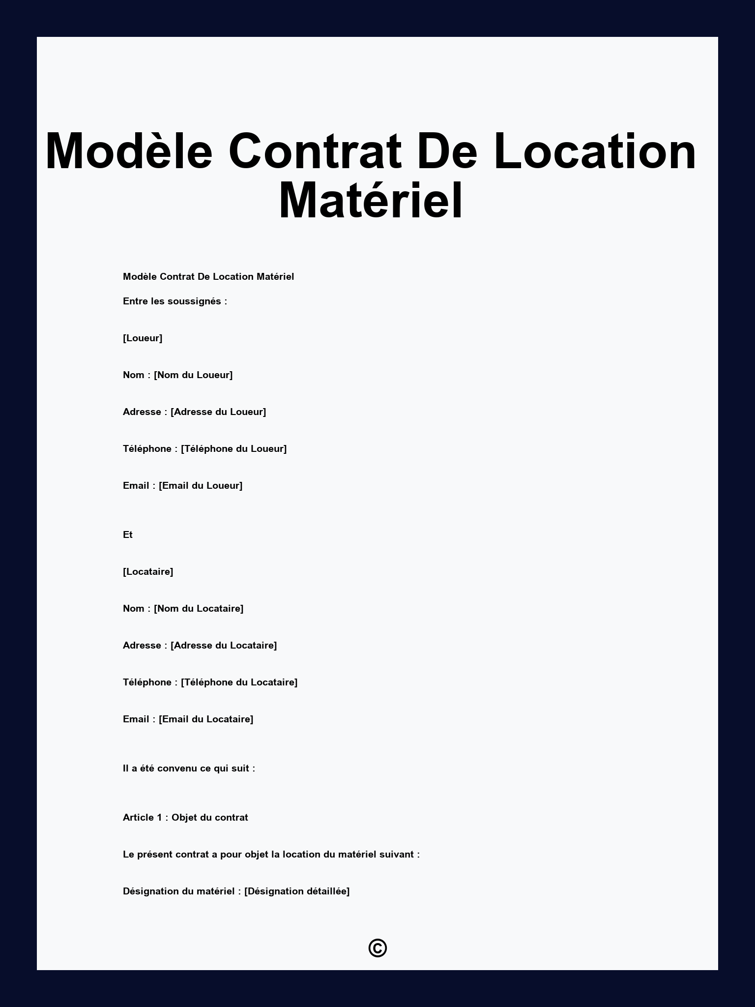 Modèle Contrat De Location Matériel Modèle Contrat De Location Matériel