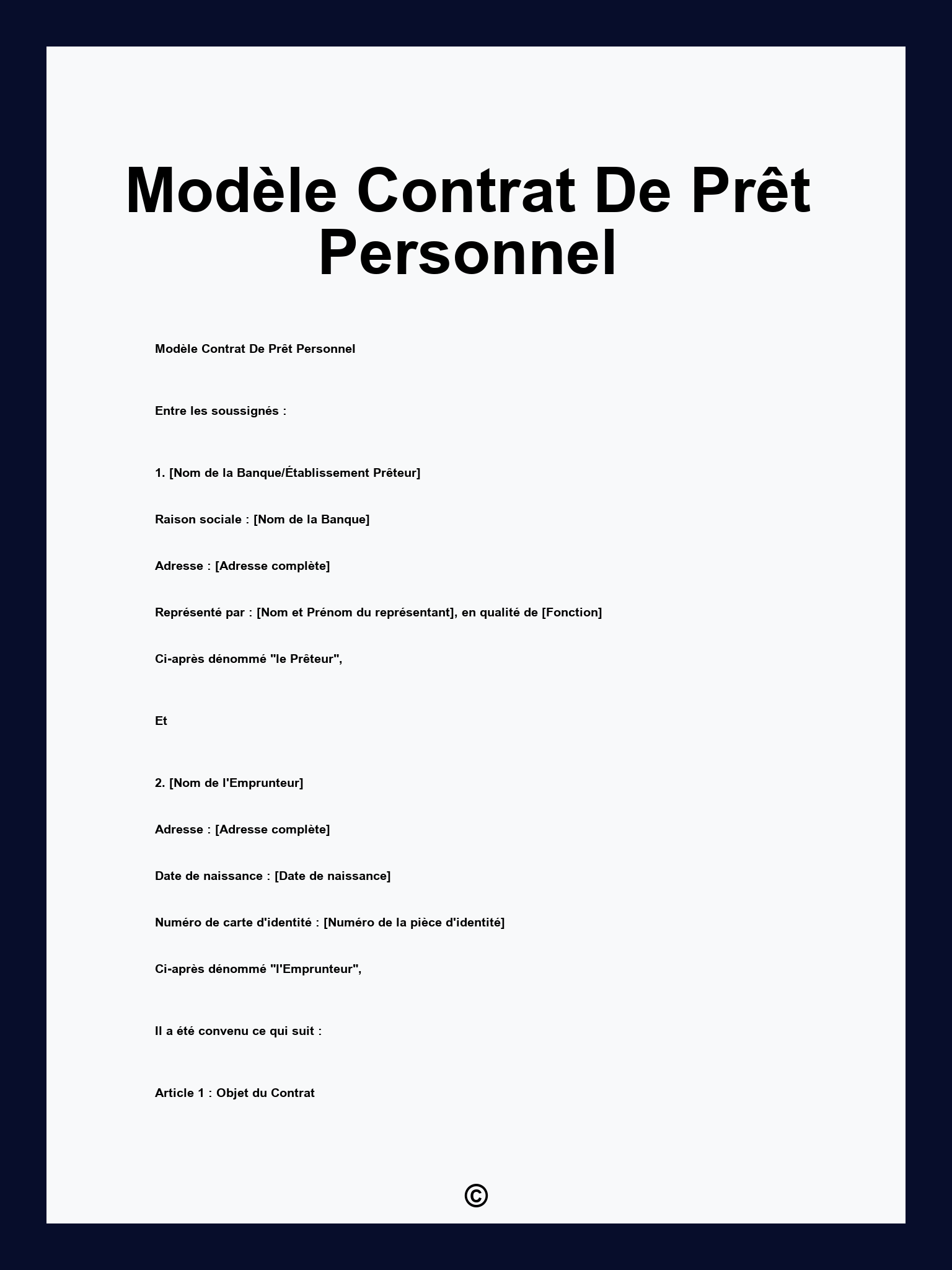 Modèle Contrat De Prêt Personnel Modèle Contrat De Prêt Personnel