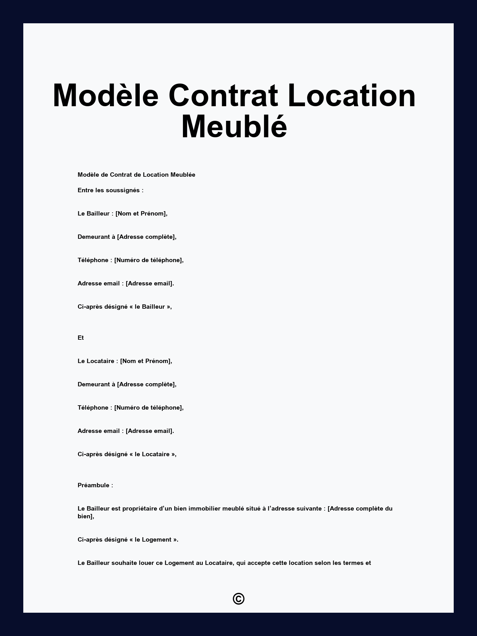 Modèle Contrat Location Meublé